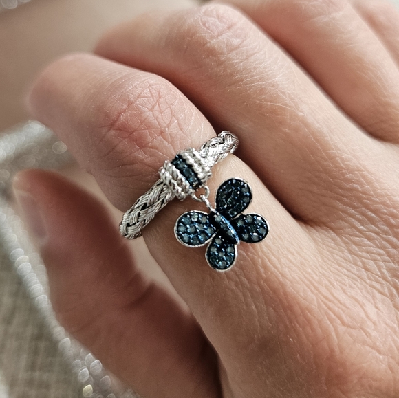 Jewelry | Sterling Silver Blue Diamond Butterfly Ring | Poshmark
